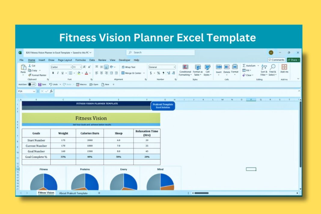Fitness Vision Planner Excel Template | Prakruti Digital Template