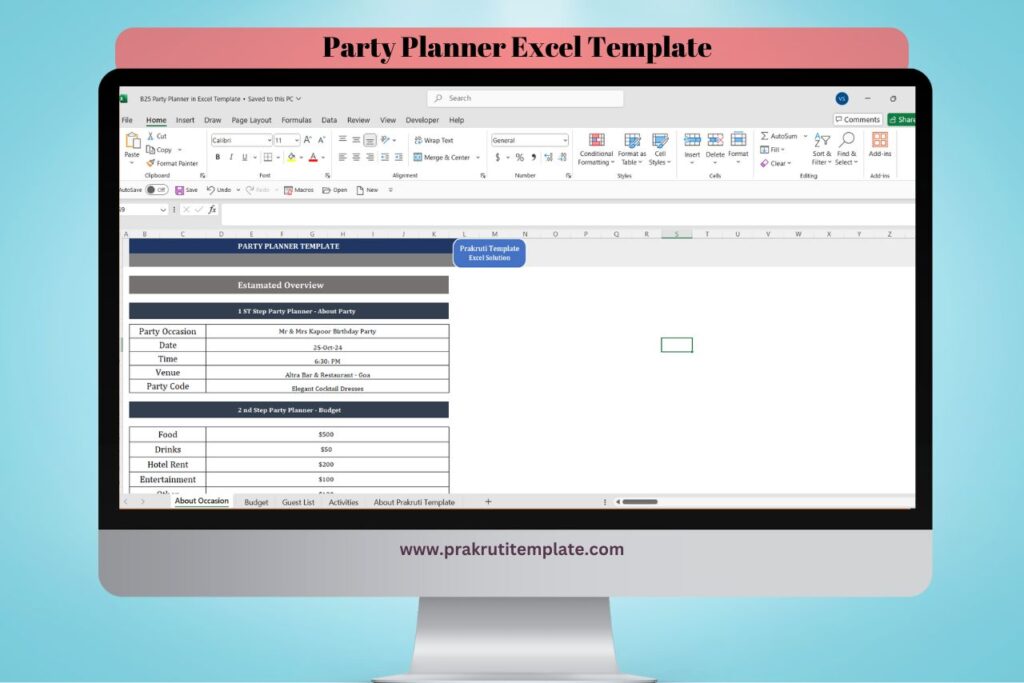 Party Planner Excel Template | High Quality Excel, PDF, Word Templates