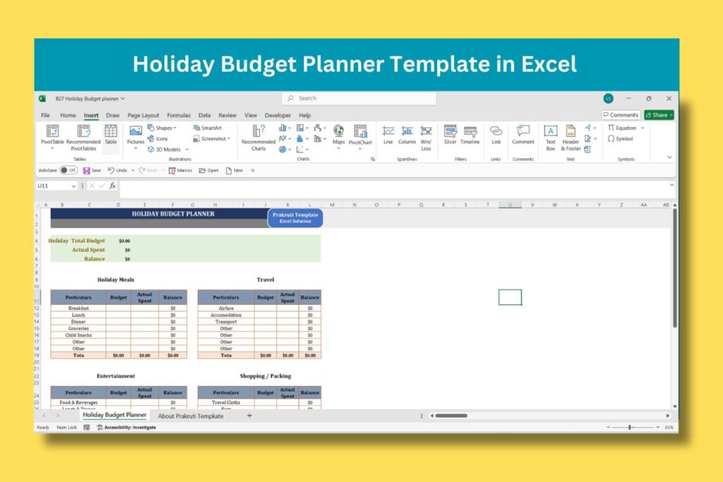 Holiday Budget Planner Template in Excel | Prakruti Digital Template