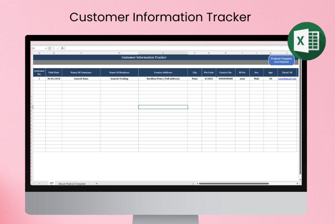 Customer Information Tracker in Excel | Prakruti Digital Template