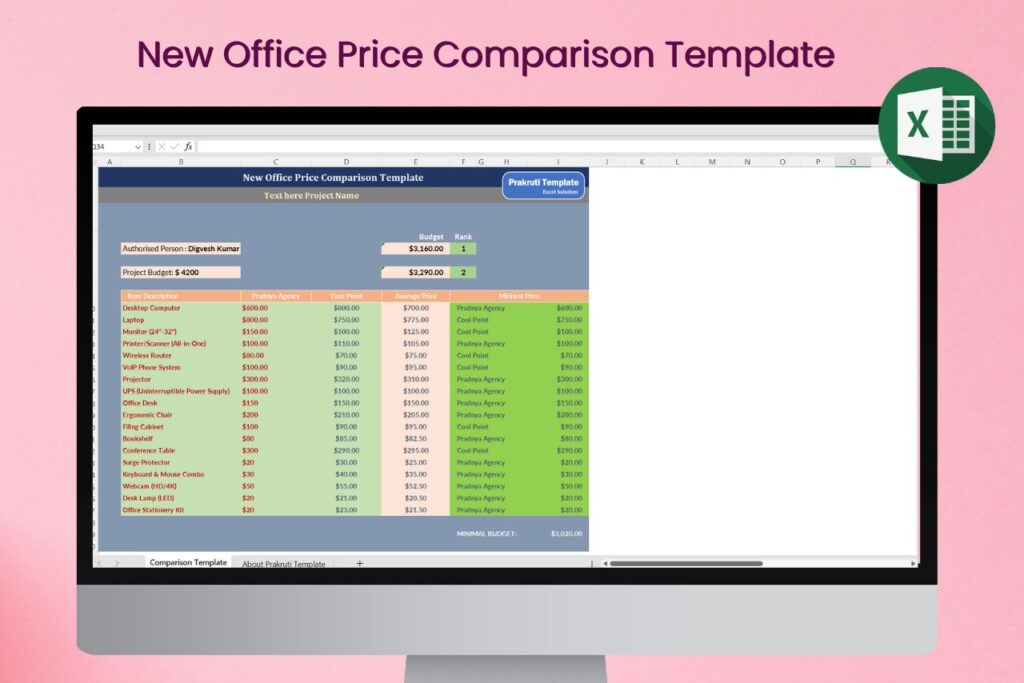 New Office Price Comparison Template in Excel | Prakruti Digital Template