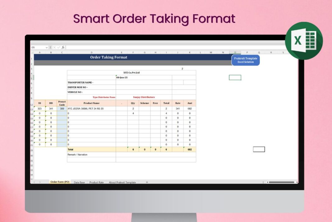 Smart Order Taking Format in Excel | High Quality Excel, PDF, Word ...