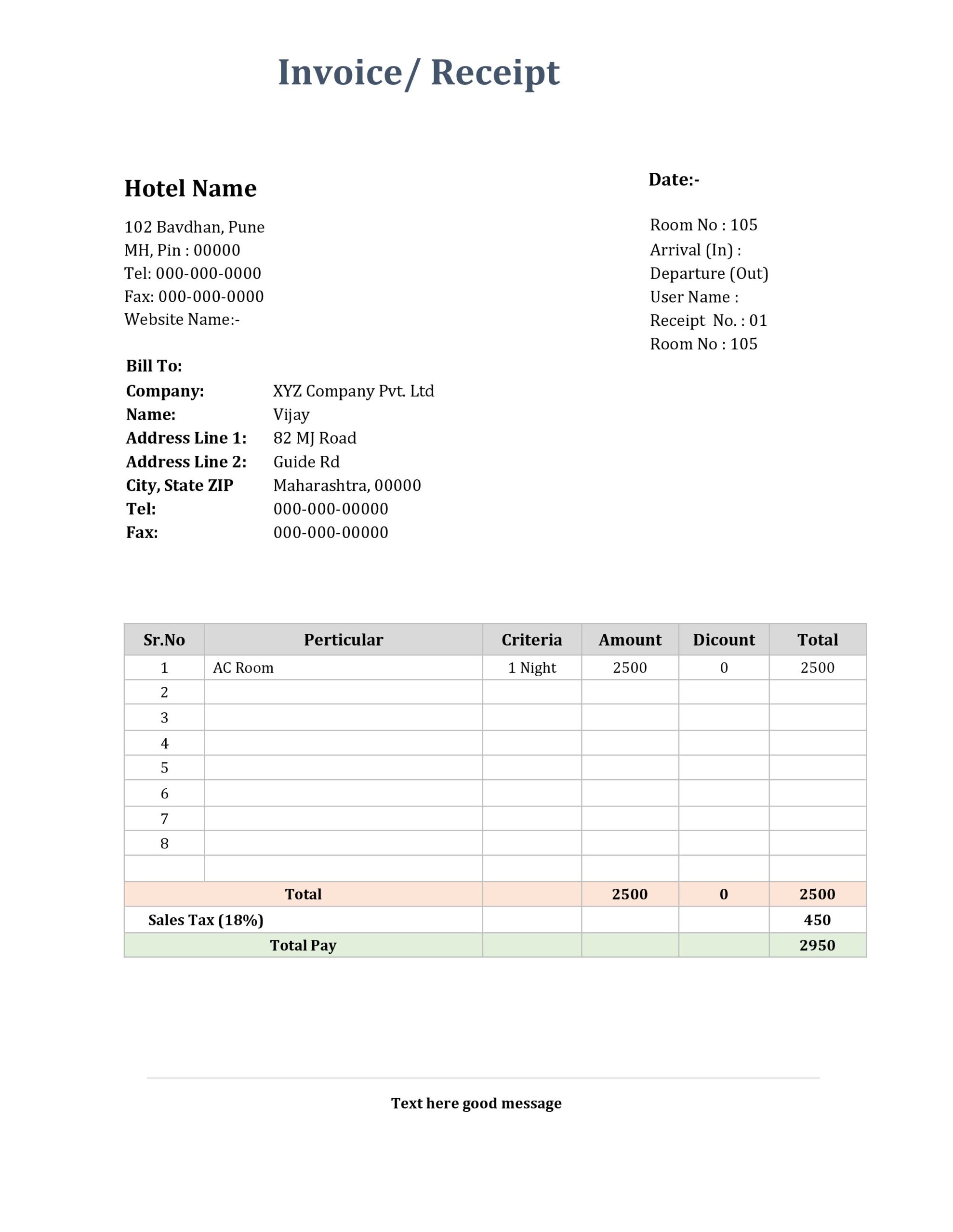 Hotel Receipt Templates in Word | Prakruti Digital Template