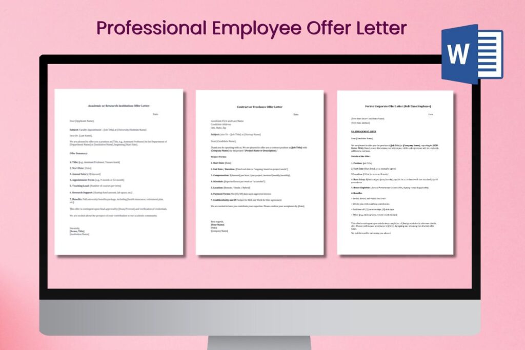 Professional Employee Offer Letter Templates in Word