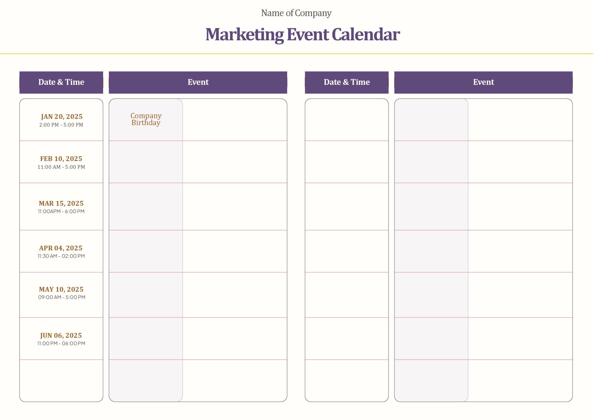 Event Calendar Template in Excel