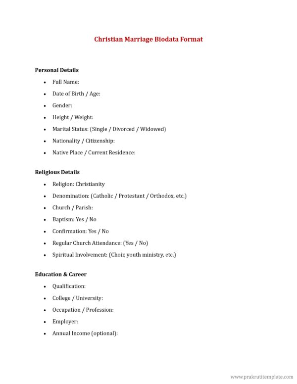 Marriage Biodata Templates : Free Download | High Quality Excel, PDF ...