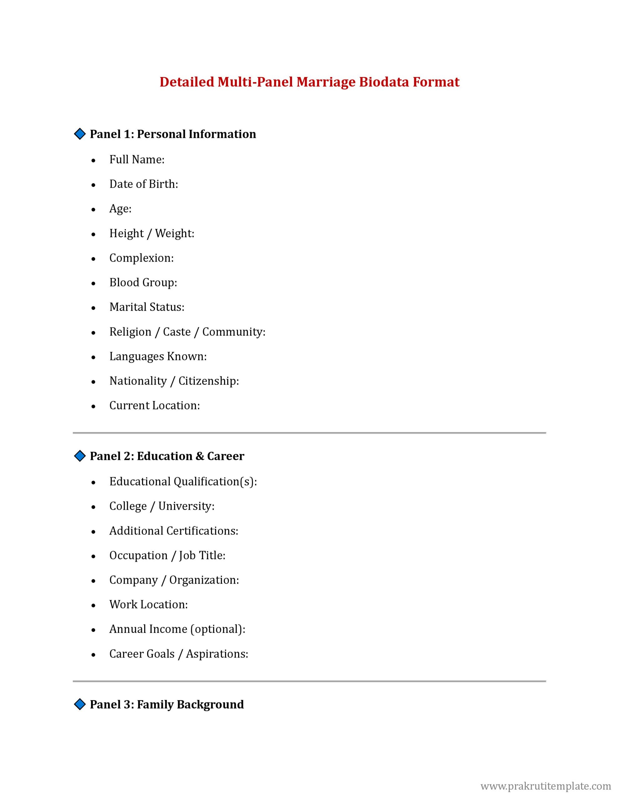 Marriage Biodata Templates : Free Download | High Quality Excel, PDF ...