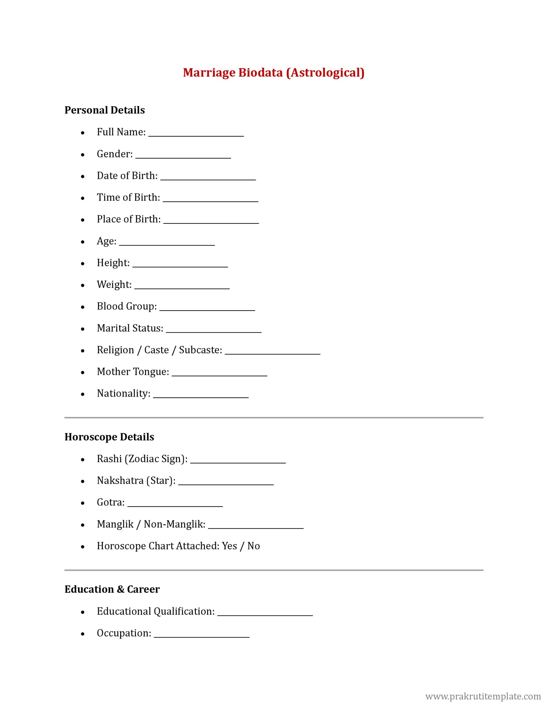 Marriage Biodata Templates : Free Download | Prakruti Digital Template