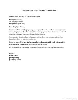 Warning Letter to Employee for Leave Without Permission