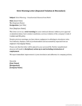 Warning Letter to Employee for Leave Without Permission