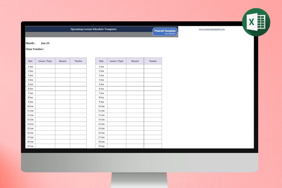 Upcoming Lesson Schedule Template